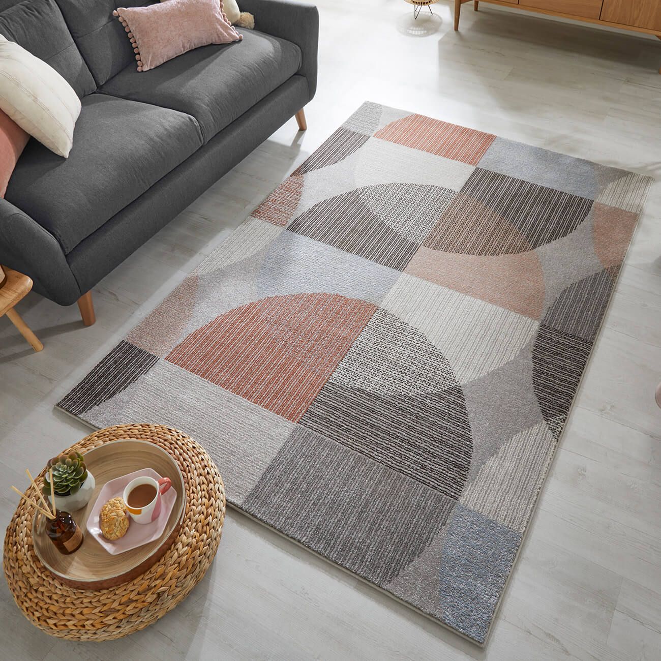 Cadiz Centro Circle Grey Pink | MaltaRugs